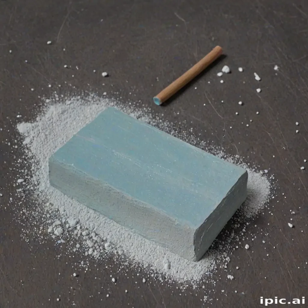 Colorful Block of Chalk Surrounded by Fine Chalk Dust on Wood Table