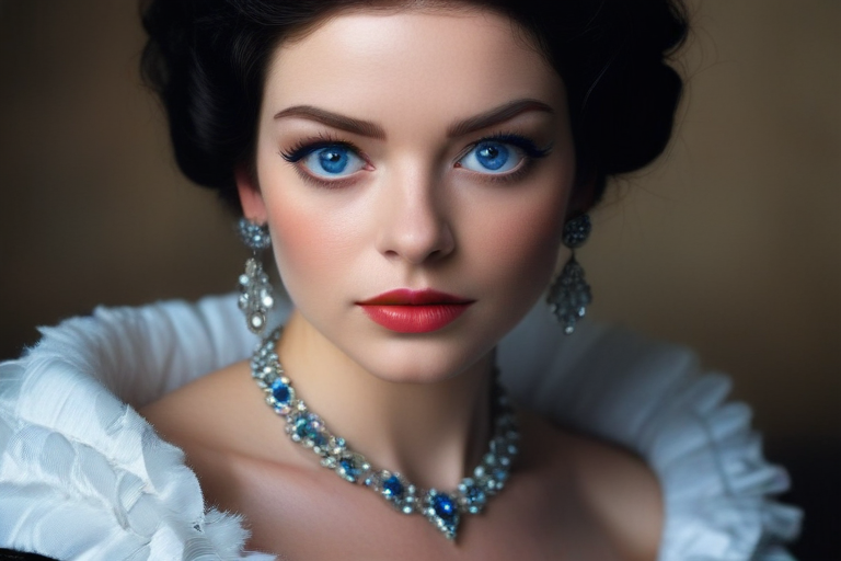 portrait of tudor era queen, black hair, blue eyes