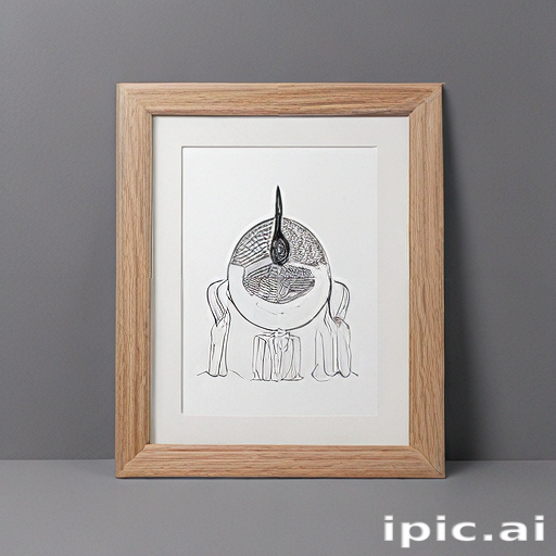 Intricate Line Drawing of an Abstract Figure in a Wooden Frame