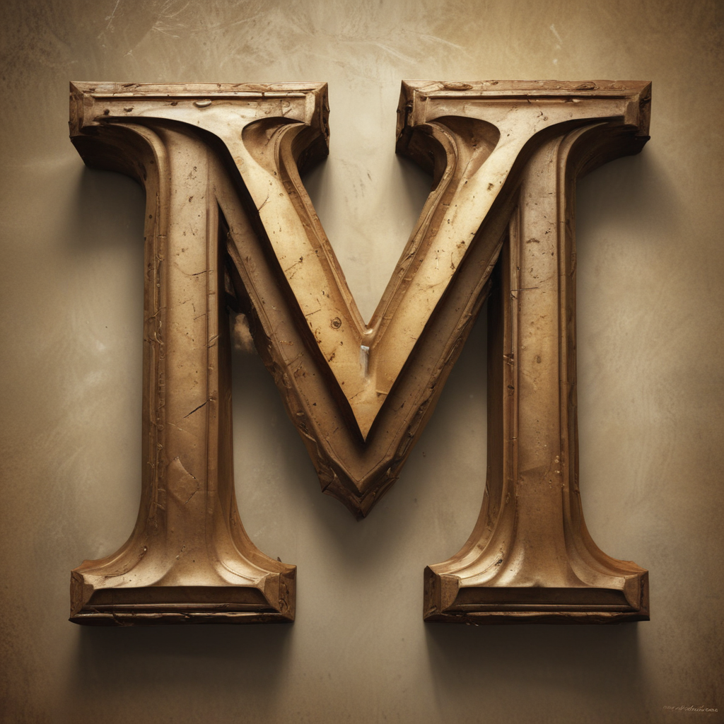 A Stunning Vintage-Inspired Letter 'M' in Elegant Golden Design.