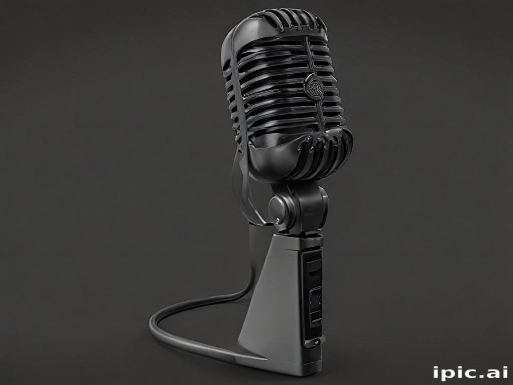 Classic Vintage Microphone Standing Tall Against a Dark Background