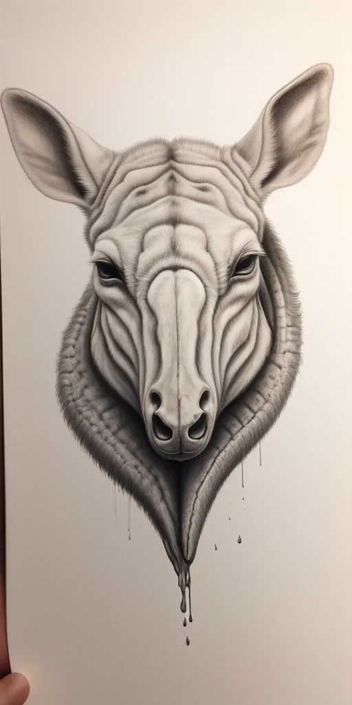 Surreal Art Piece of a Striped Animal Emerging from a Dripping Frame