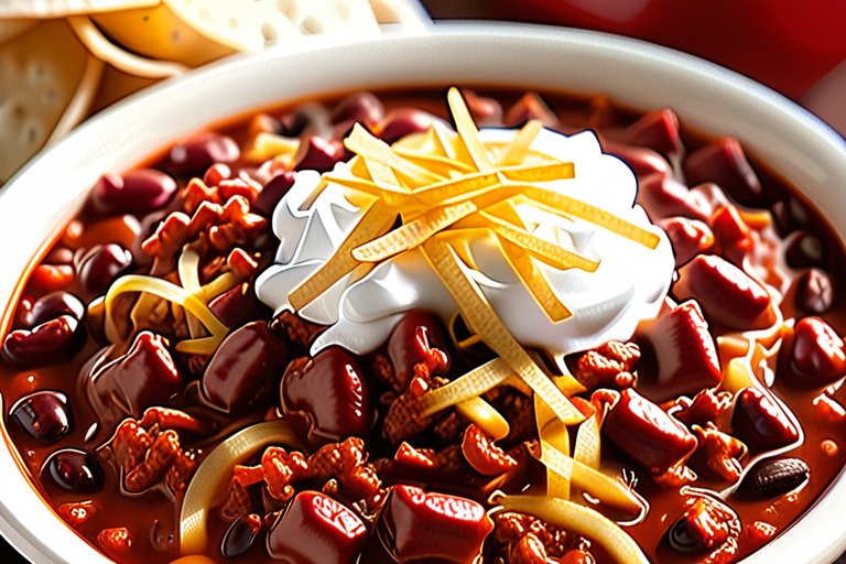 A Delicious Bowl of Hearty Chili Topped with Cheese and Sour Cream