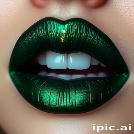 Vibrant Green Metallic Lips Showcasing a Bold and Daring Makeup Style
