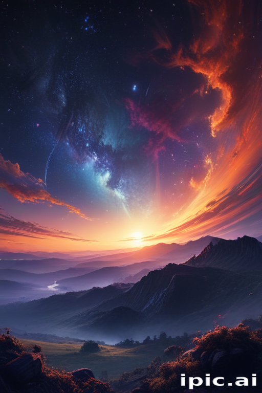 Stunning Cosmic Landscape at Dusk with Vibrant Colors and Celestial ...