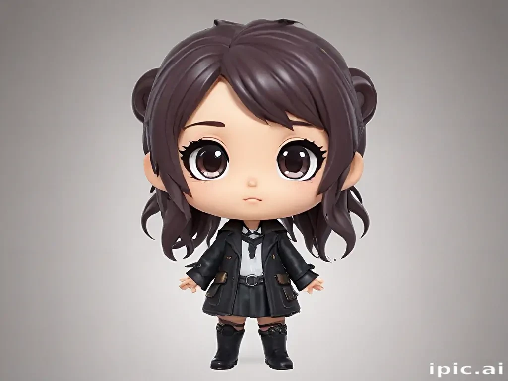 Adorable Chibi Character in Stylish Black Coat and Boots Design