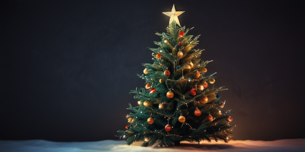 Beautifully Decorated Christmas Tree Sparkling with Lights and Ornaments
