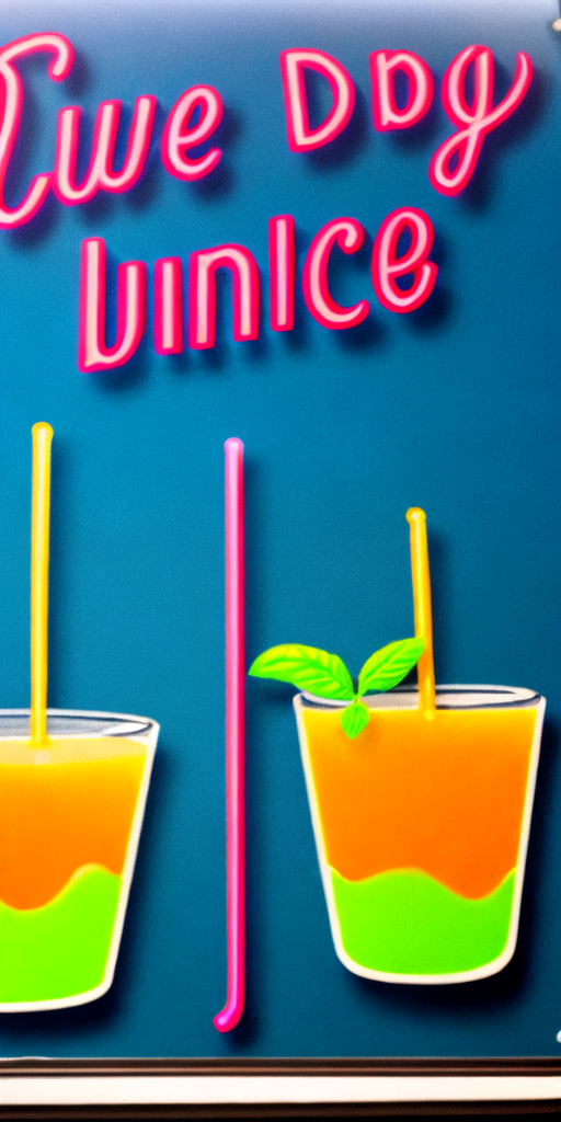 a juice shop neon sign that says SUPER JUICE, all in capital laters