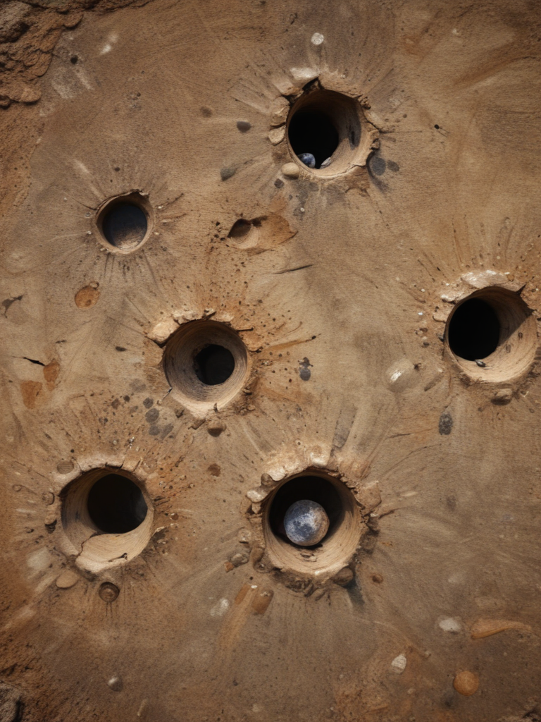Intriguing Patterns of Holes in a Weathered Rock Surface