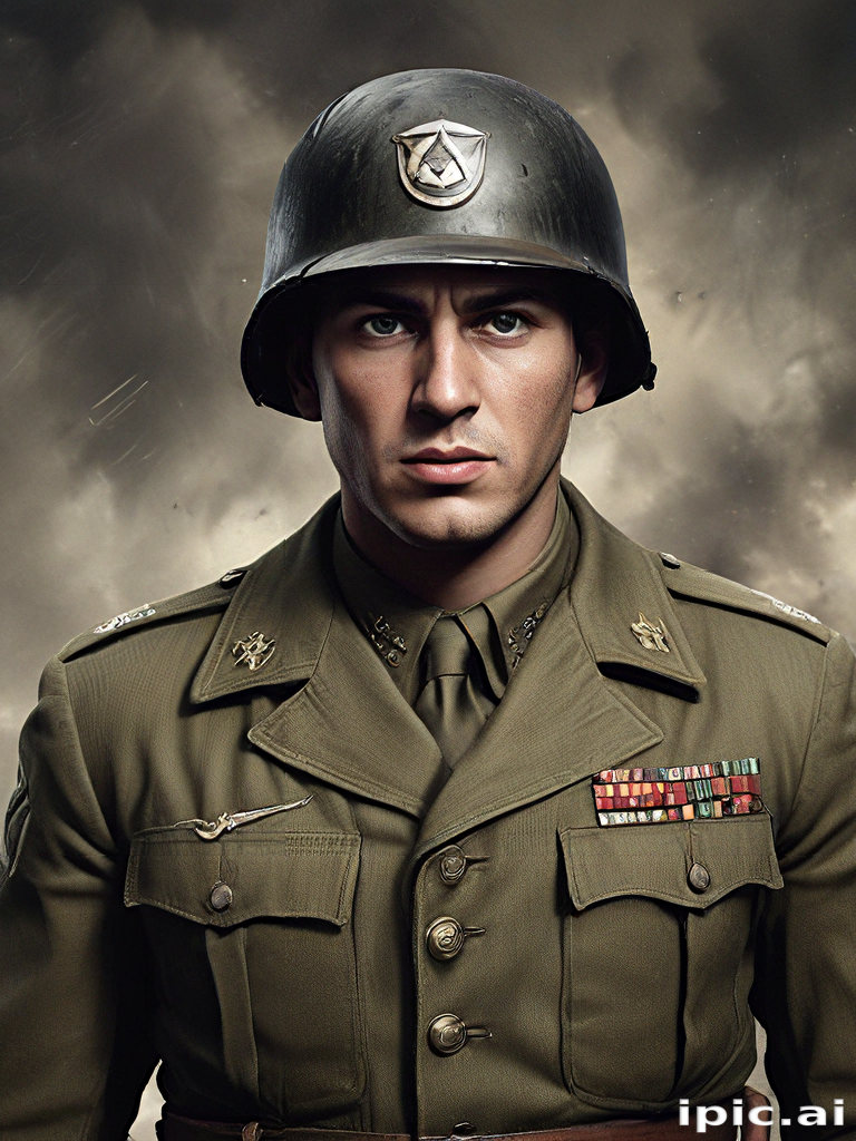 Portrait of a Soldier in Historic Military Uniform with Medals Displayed