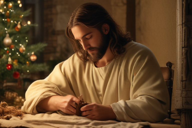 A Peaceful Moment of Reflection by the Christmas Tree and Firelight.
