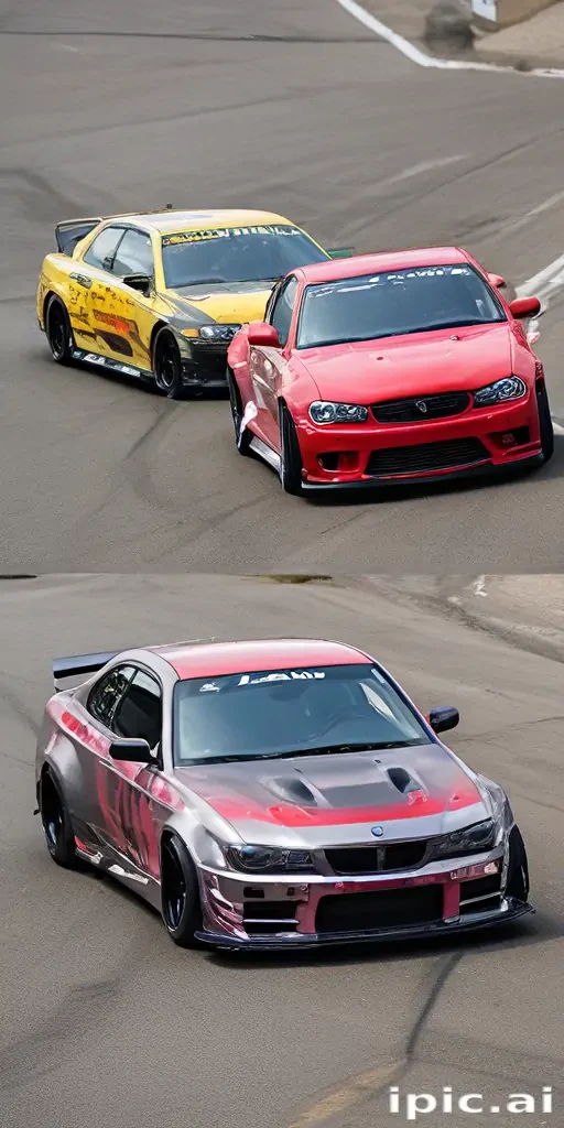 Two High-Performance Drift Cars Compete on a Racing Circuit Track