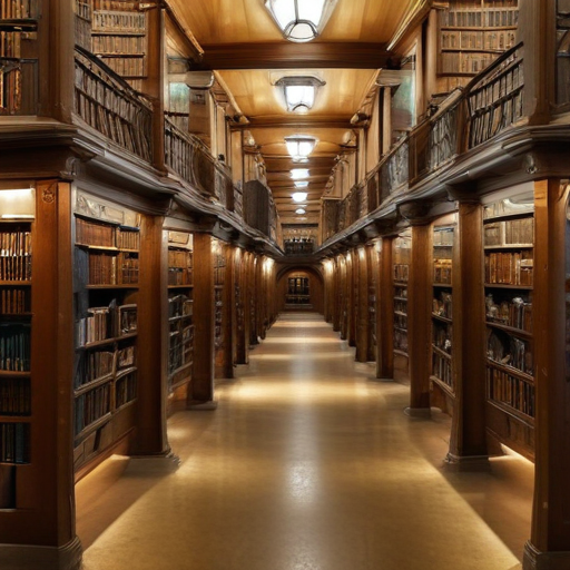 An Enchanting Library Hallway Filled with Endless Rows of Books