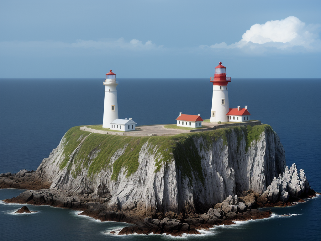 Scenic View of Two Lighthouses on a Rugged Coastal Island