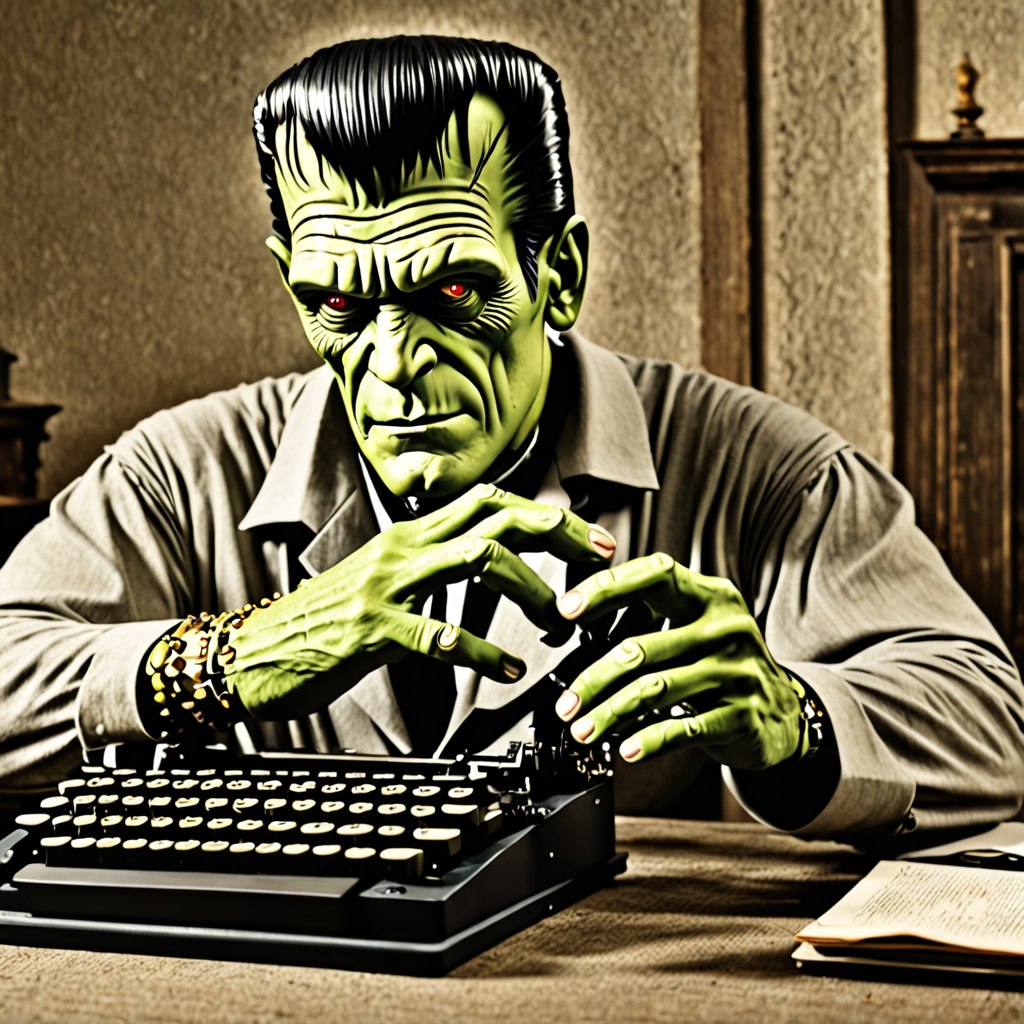 Frankenstein hands, typing, type writer