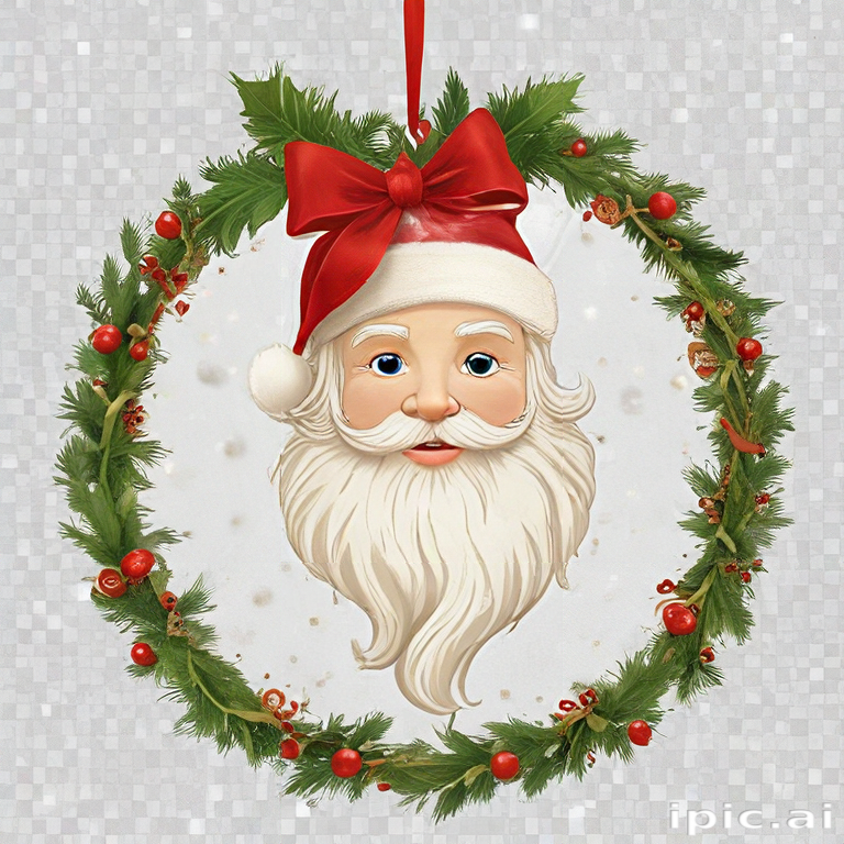 Festive Holiday Wreath Featuring a Cheerful Santa Claus with a Beard