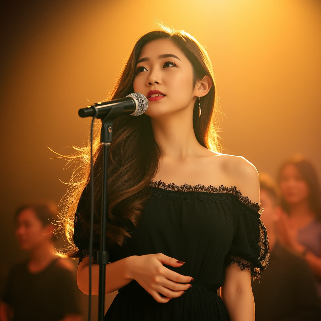 Captivating Singer Performing Under Warm Stage Lights with Enthralled ...