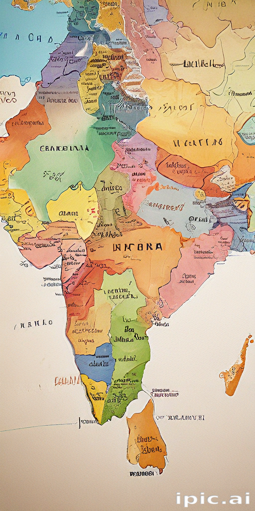A Colorful Map Displaying the Diverse Regions and Languages of India.