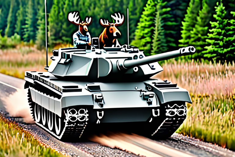 An angry moose driving a tank