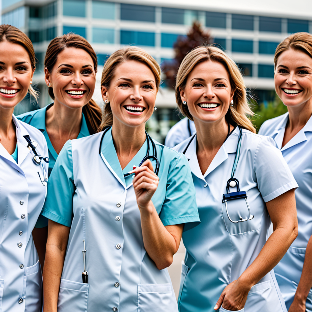 HI-RES PHOTO OF NURSES OUTSIDE HAVING FUN