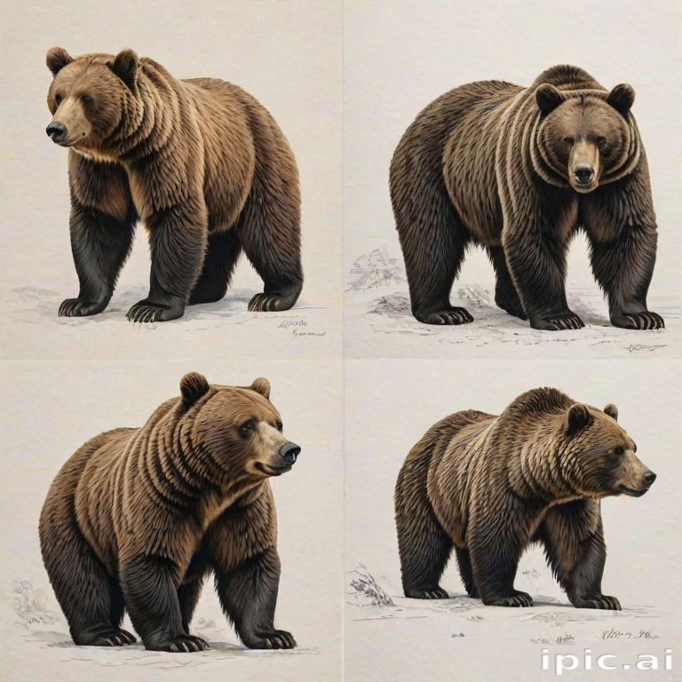Four Majestic Brown Bears Showcasing Their Unique Stances and Features