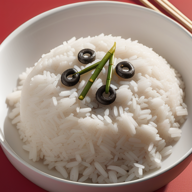 A Delicious Bowl of Steamed Rice Garnished with Olives and Green Onions.