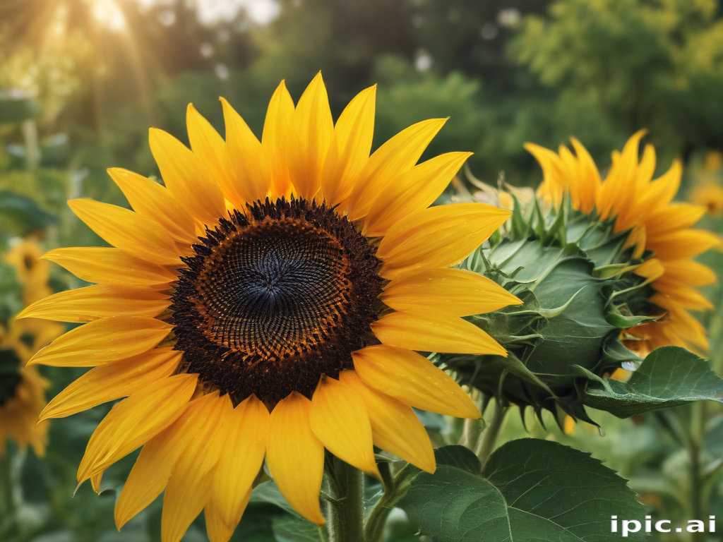 Radiant Sunflowers in Full Bloom Surrounded by Lush Greenery and Sunshine