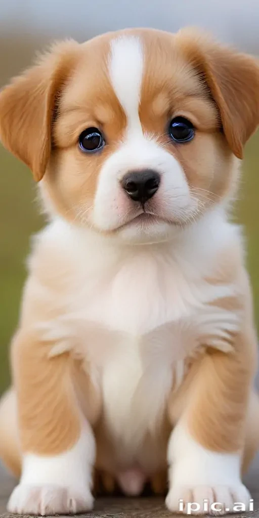 Adorable Puppy with Fluffy Fur and Big, Expressive Eyes Sitting Cutely