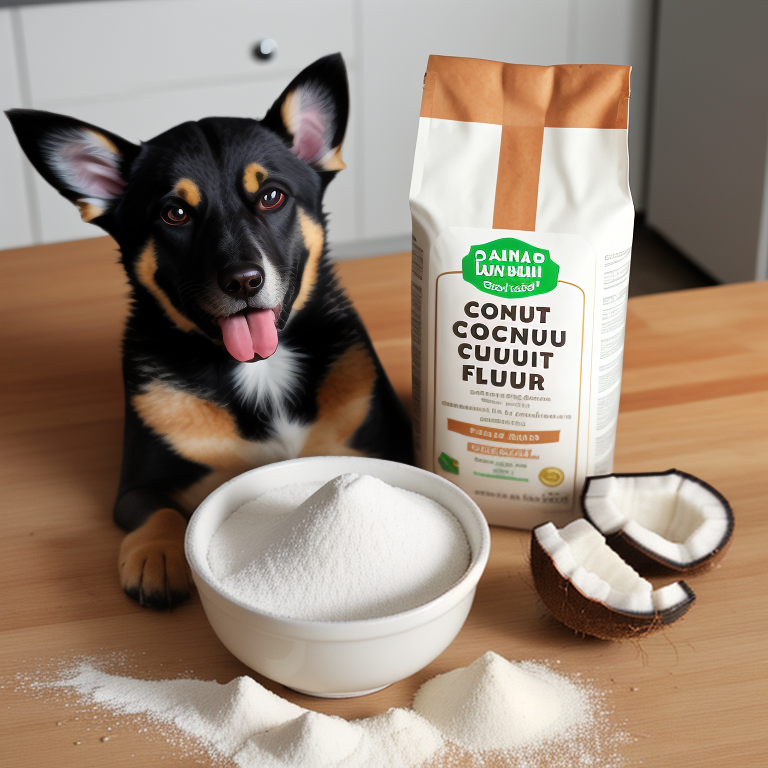 Adorable Dog Posing Next to Coconut Flour and Sugar on Kitchen Counter