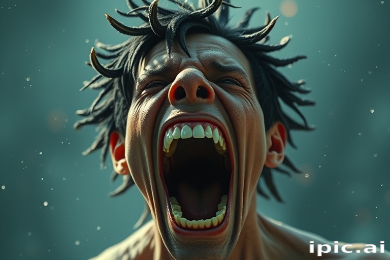 A Powerful Depiction of a Man Expressing Intense Emotion Through a Scream.
