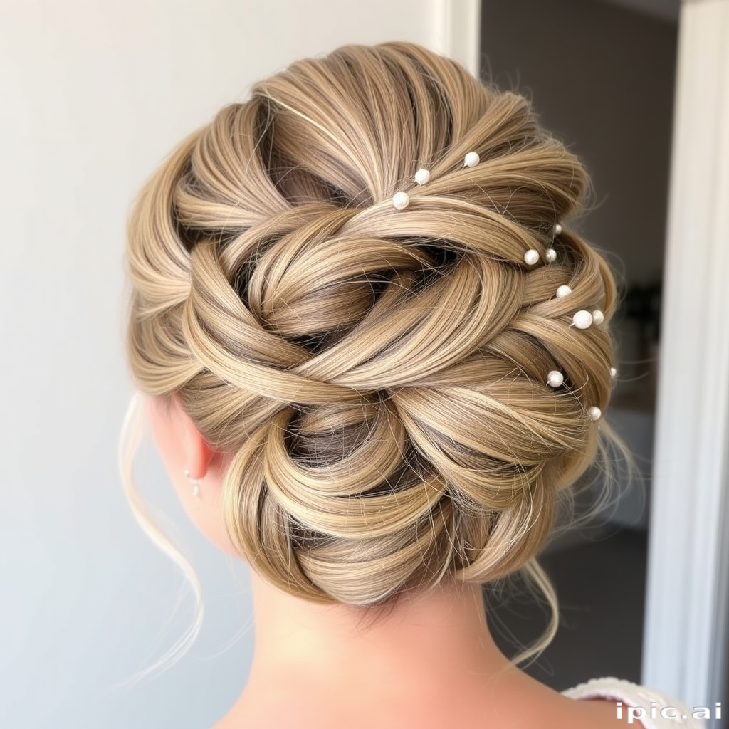 Elegant Updo Hairstyle with Intricate Braids and Charming Hair Accessories.