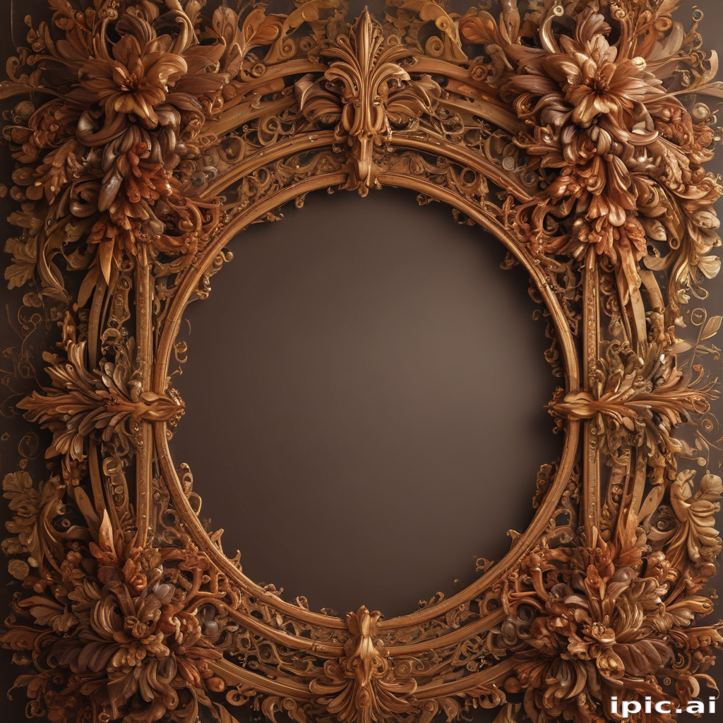 Intricate Baroque-Style Wooden Frame Adorned with Ornate Floral Details