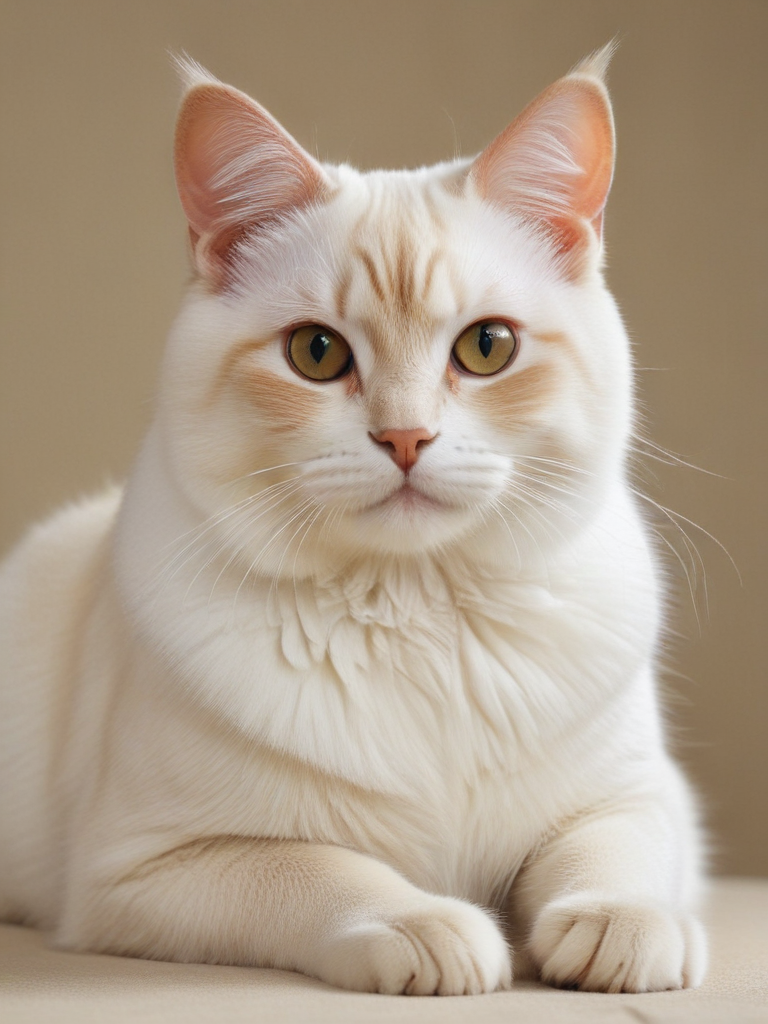 A Beautiful Cream-Colored Cat with Striking Golden Eyes Relaxing Gracefully