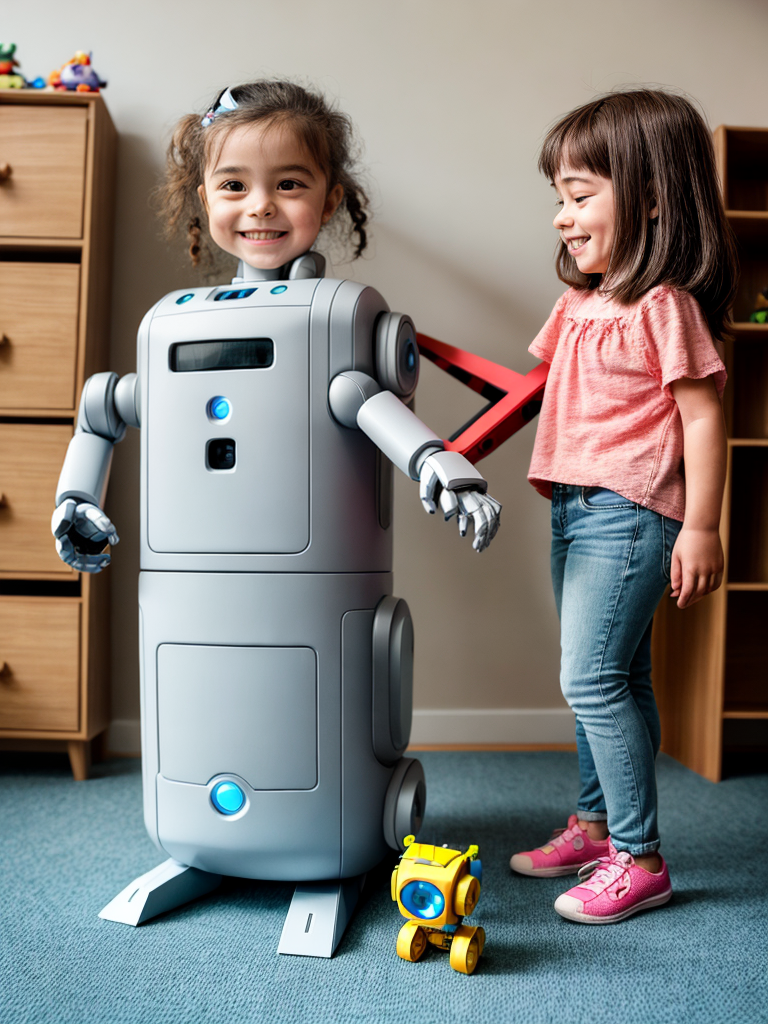 Maria and the robot start playing together. They play hide and seek ...