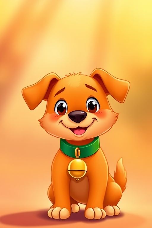 Create a vibrant illustration of a cartoon-style orange dog with a ...