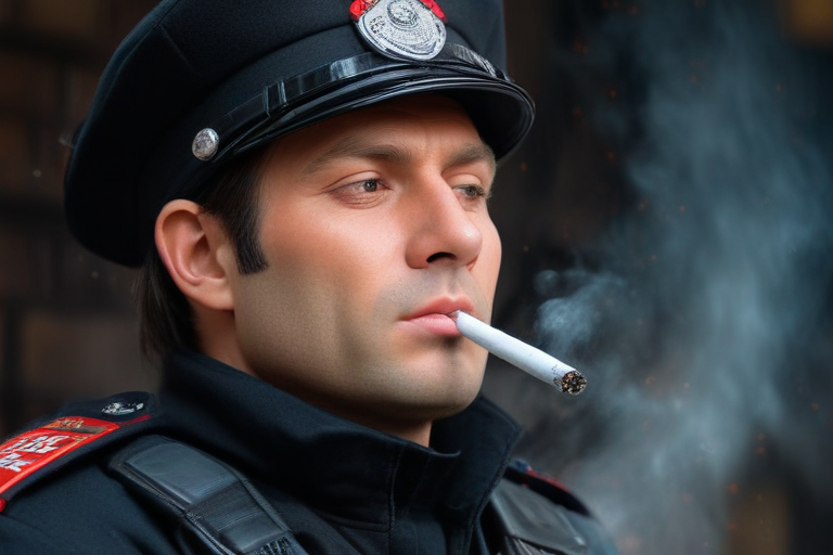 police officer smoking cigarette