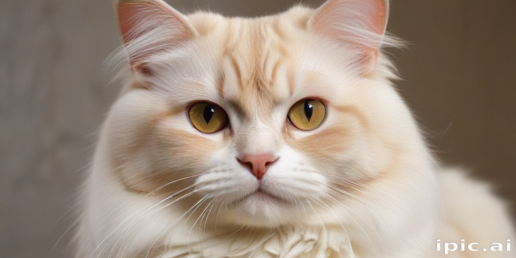 A Beautiful Cream-Colored Cat with Striking Yellow Eyes and Fluffy Fur.