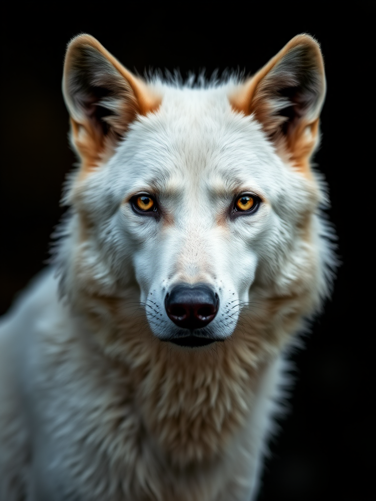 A Majestic Close-Up of a White Wolf with Striking Golden Eyes