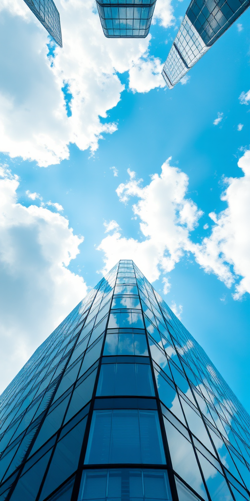 generate a high-resolution image of a skyscraper viewed from below ...