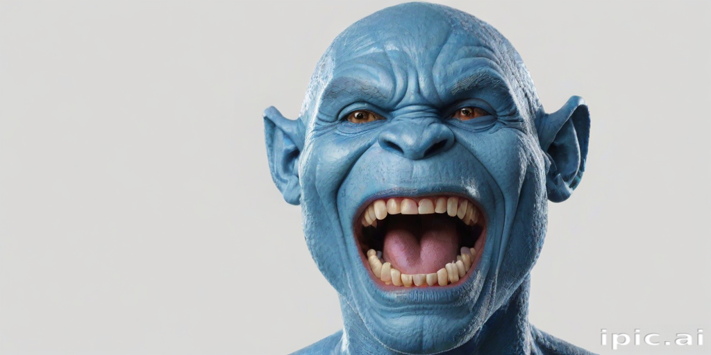 Vivid Portrait of a Blue Fantasy Creature Expressing Intense Emotion ...