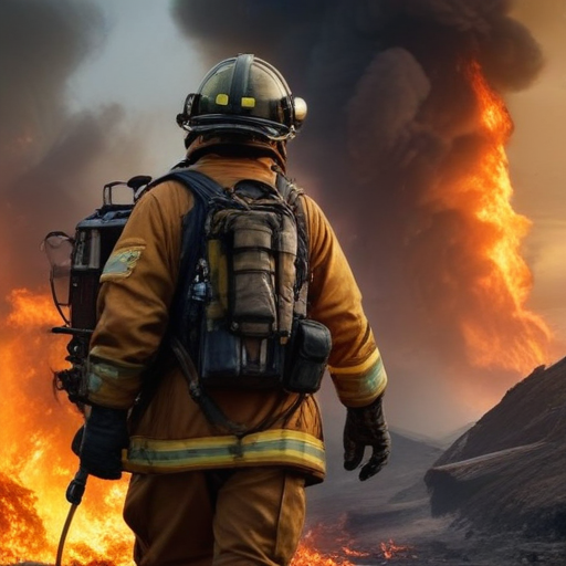 Brave Firefighter Facing Intense Flames and Smoke in Emergency Situation