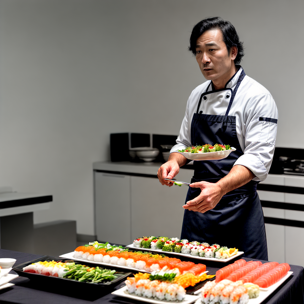One white sushi chef, deep black eyes like those of a psychopath ...