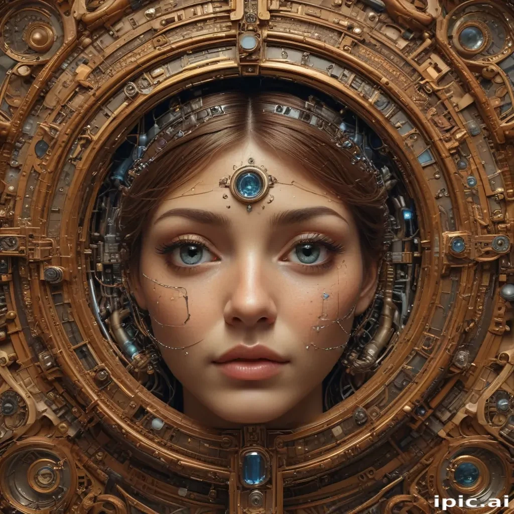 Futuristic Portrait of a Woman Framed by Intricate Mechanical Design ...