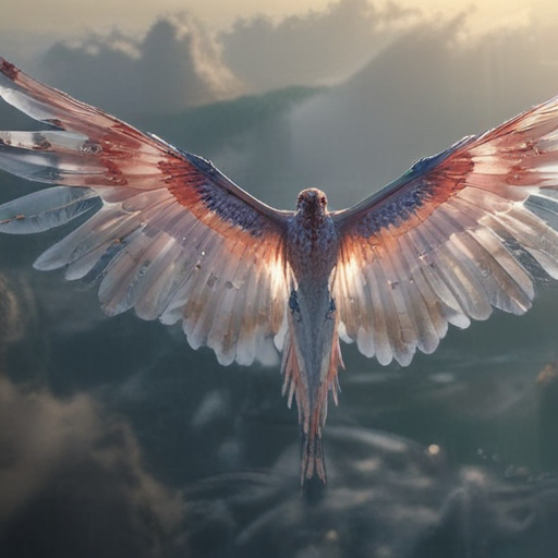 A Majestic Winged Creature Soaring Through Ethereal Clouds at Dusk
