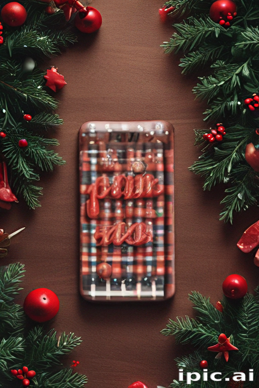 Festive Phone Display Surrounded by Holiday Decorations and Greenery