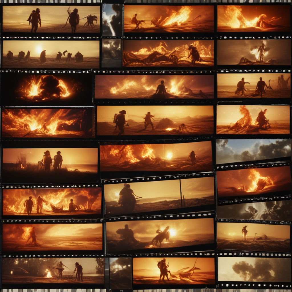 Epic Scenes of Warriors Battling Fierce Flames in a Fiery Landscape