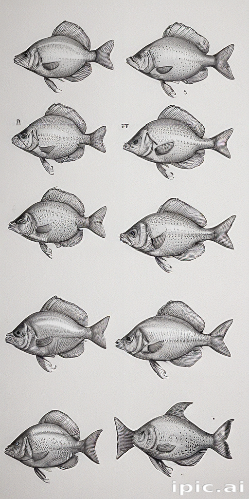 Illustration Showcasing Various Species of Fish in Detailed Anatomical ...