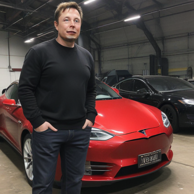 Dark skinned elon musk with tesla