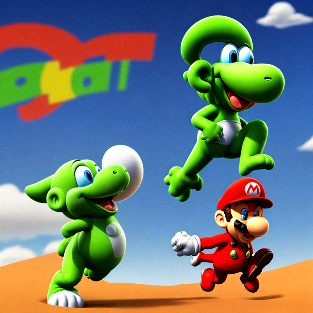 yoshi chasing mario with a shootgun