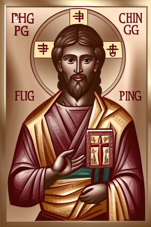 An Iconic Representation of Christ Holding a Sacred Book and Blessing